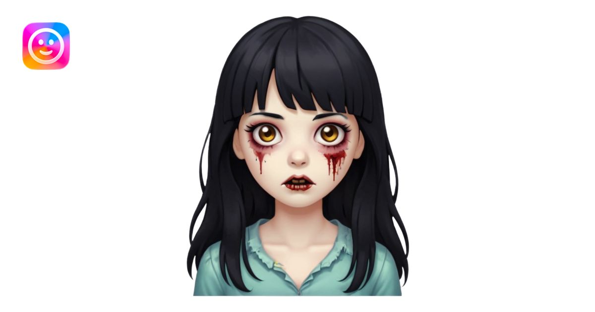 Zombie girl, black hair with bangs, slightly wavy, very long hair,long ...