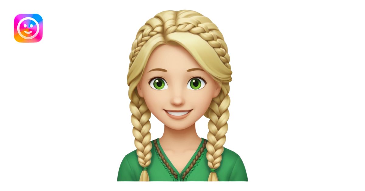 woman, long blond hair,green eyes, smiling, one braid to the side emoji ...