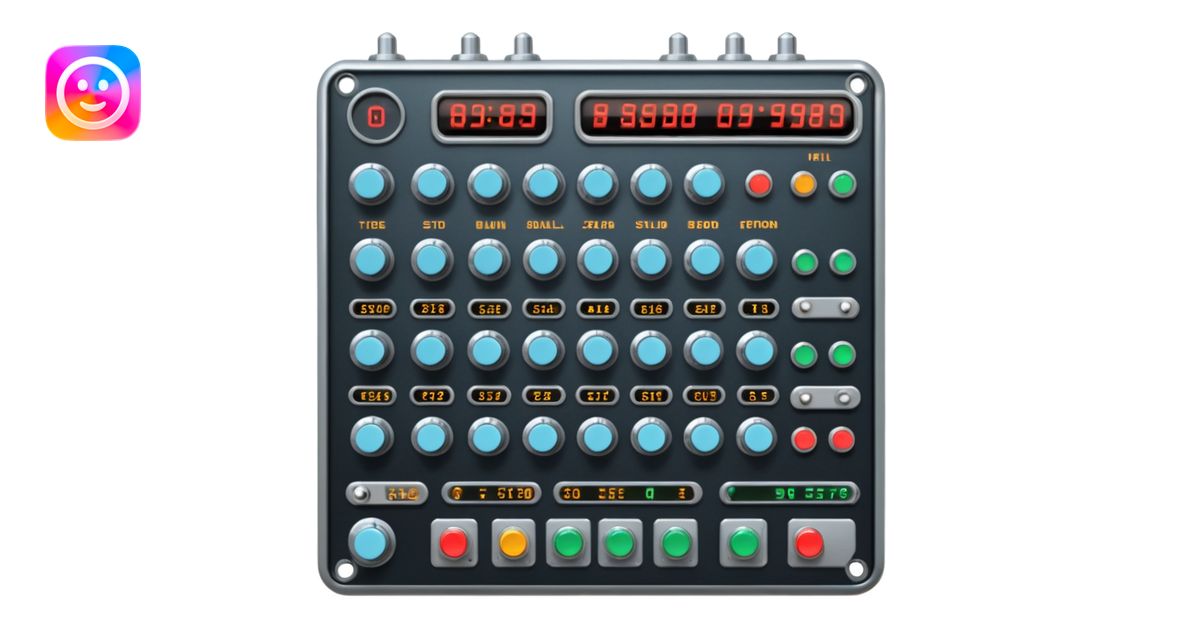 A huge sci-fi control board with buttons, sliders, meters, knobs. emoji ...