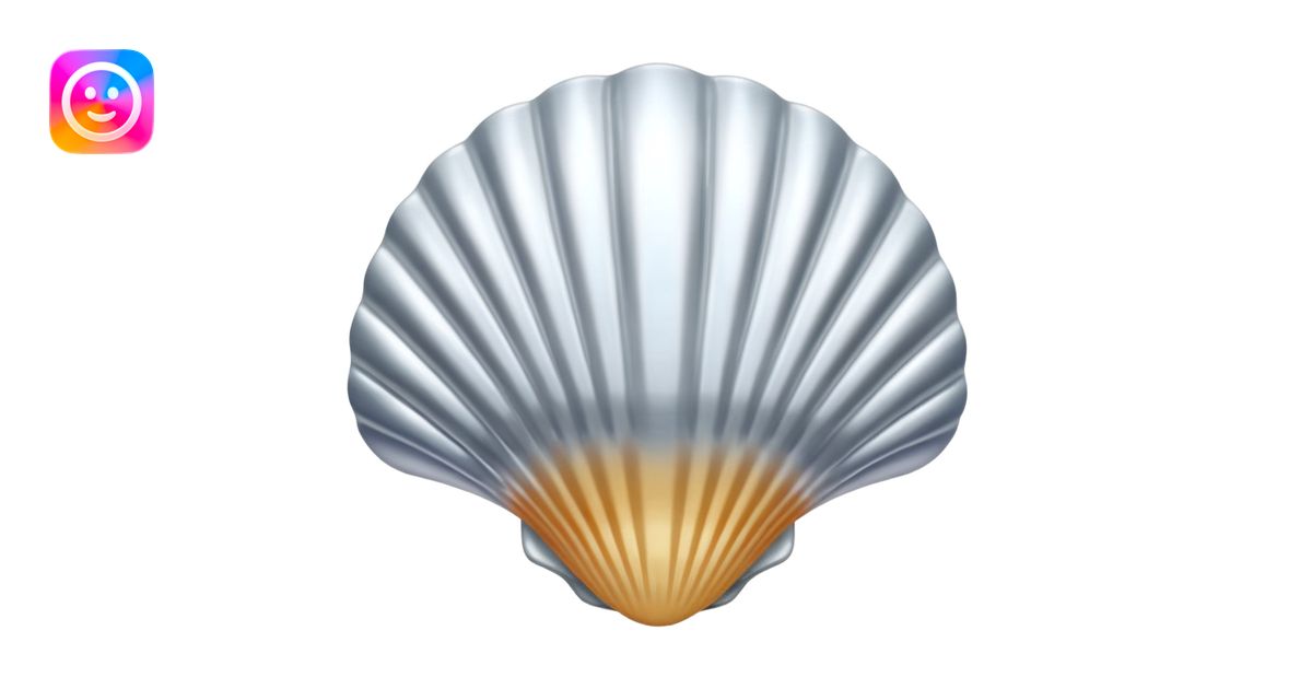 A seashell emoji made of polished silver chrome, smooth curved surface ...