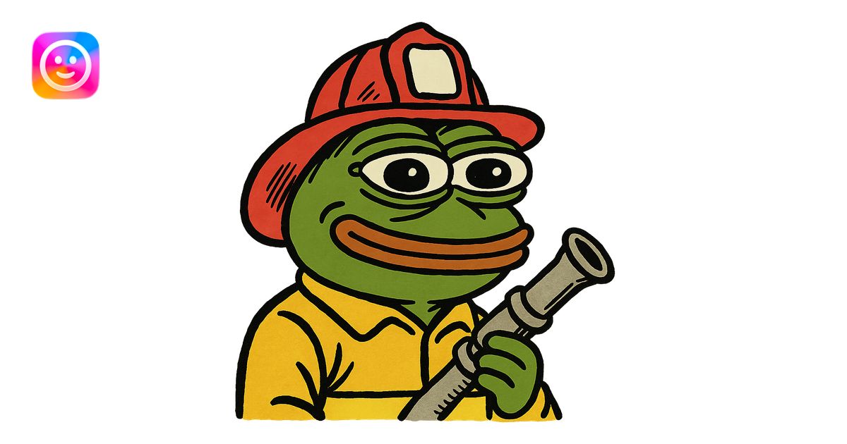 Pepe the Frog as a firefighter with helmet and hose, meme style emoji ...