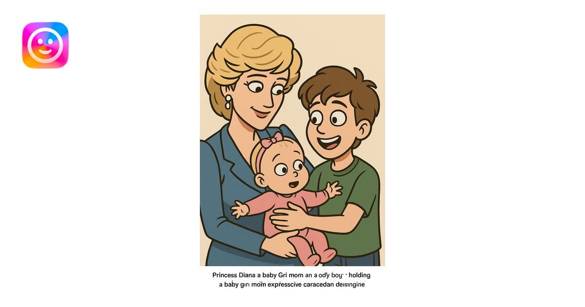 Princess Diana a baby Girl mom and a boy holding the baby illustration ...
