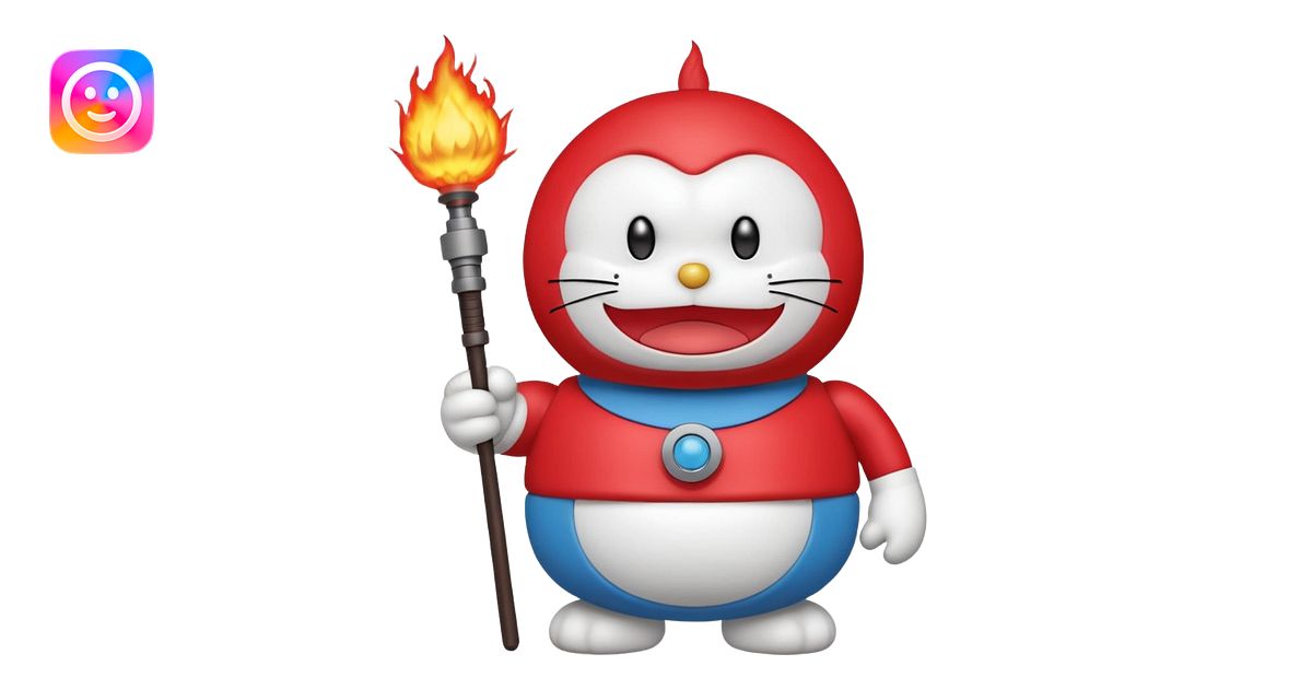 Red angry doraemon plush holding a nuke button emoji | AI Emoji Generator