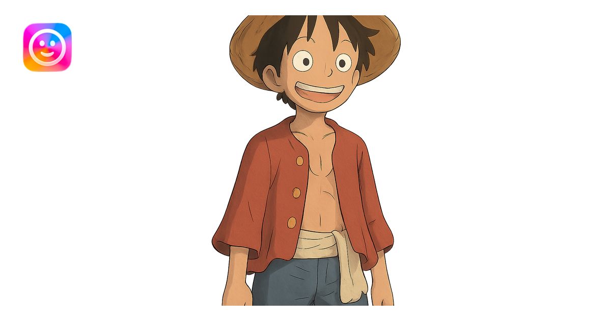 Luffy from One Piece in ghibli style illustration | AI Emoji Generator