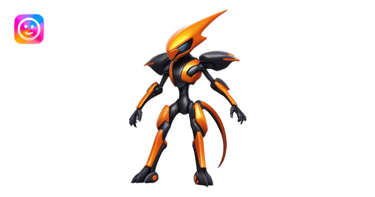 a shiny metallic black-orange Genesect-Flygon-Raptor-Fakémon-Medabot ...