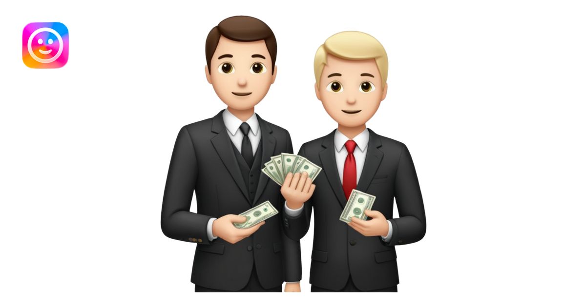 Two men in suits handing over money emoji | AI Emoji Generator