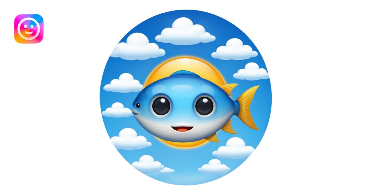 blue sky with a sun and clouds, fish eye lens effect emoji | AI Emoji ...