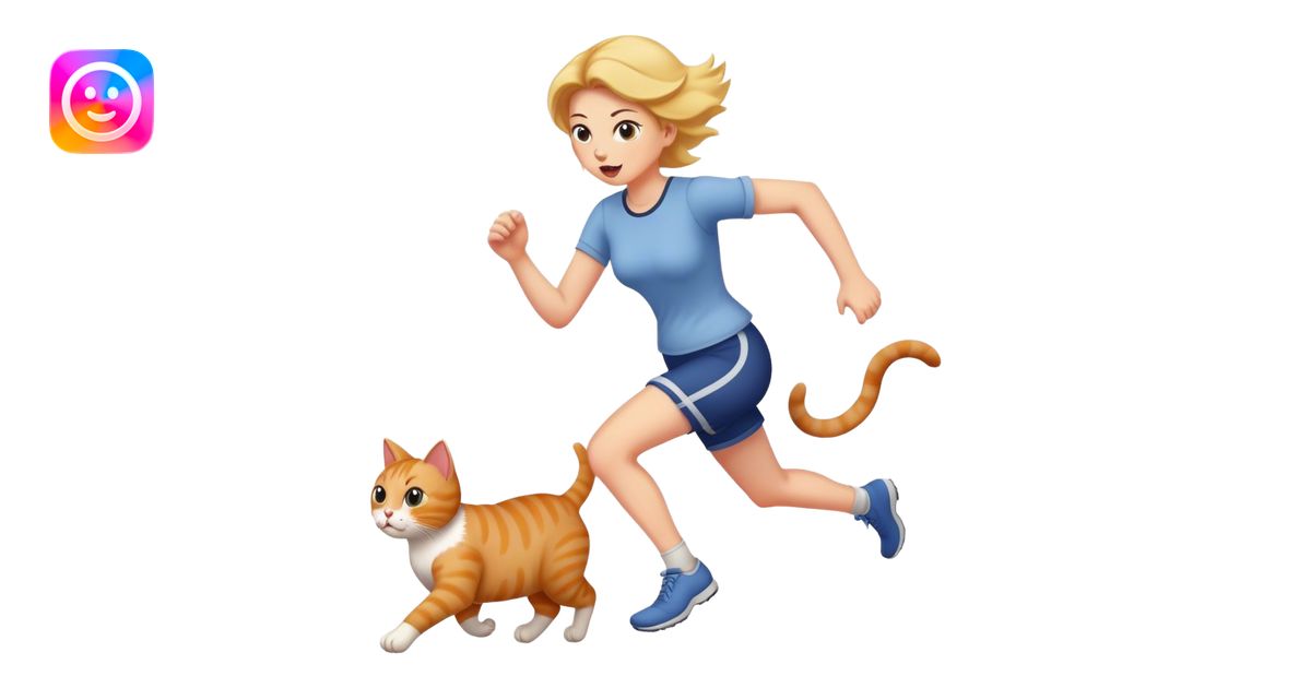 Woman stealing cat running emoji | AI Emoji Generator