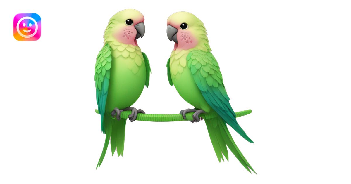 2 Pink parakeets with green wicker ball emoji | AI Emoji Generator
