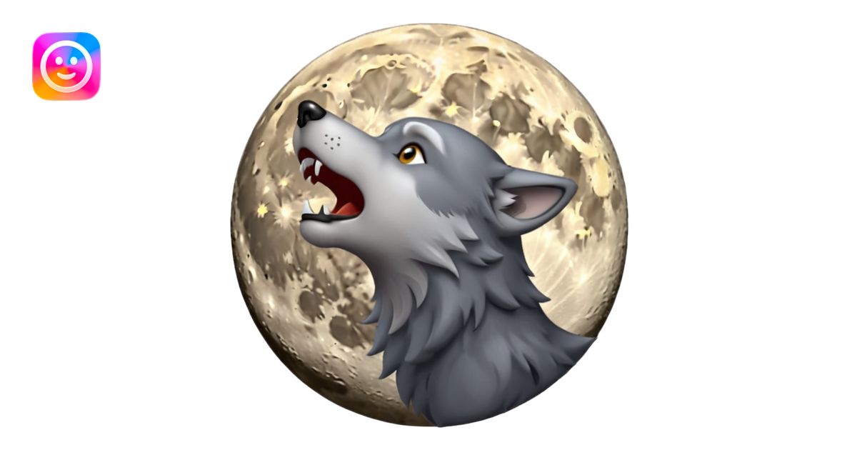 emoji of a howling wolf facing the moon, with its head tilted upward ...