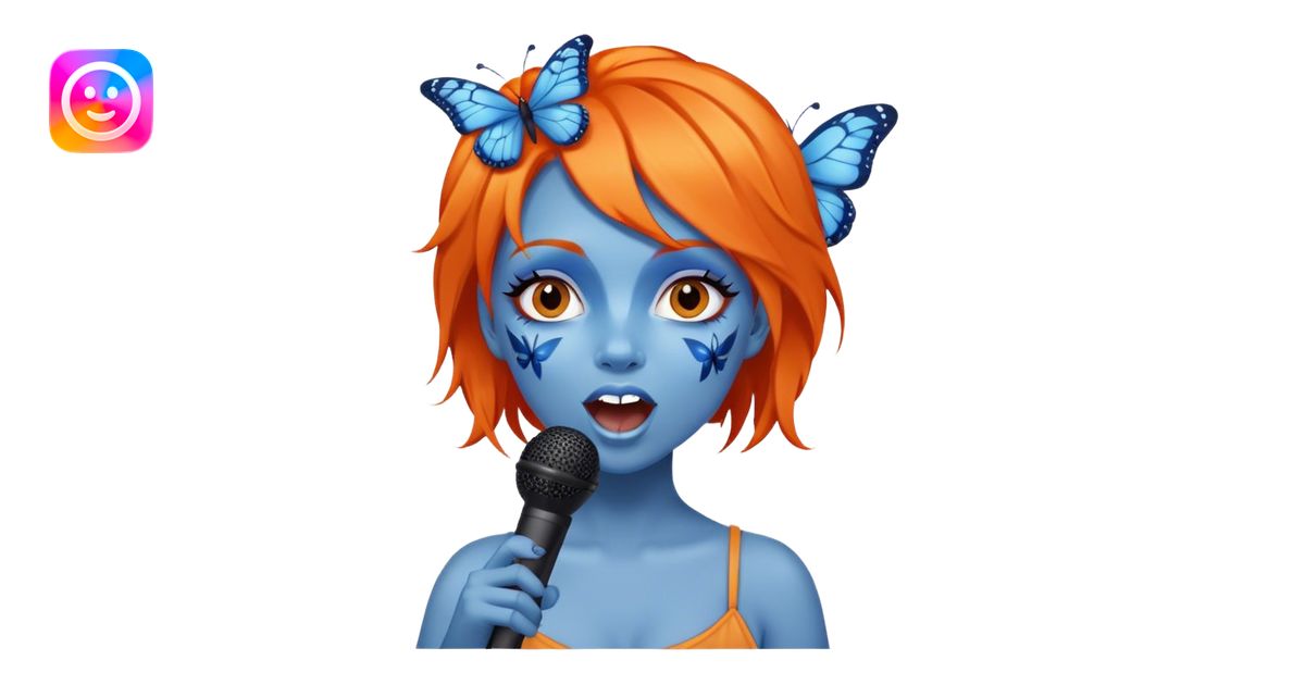 Cartoon Blue and orange girl tiki singing with butterfly and in the ...