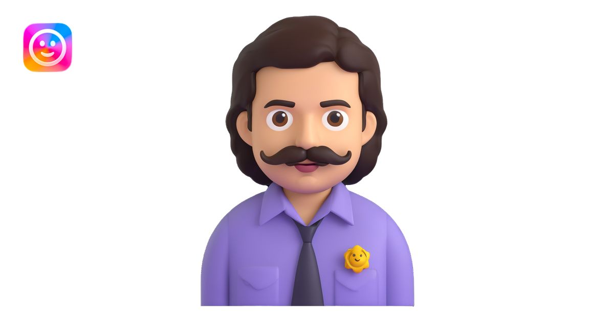 Pablo Escobar emoji with mustache, 1980s hair, collared shirt emoji ...