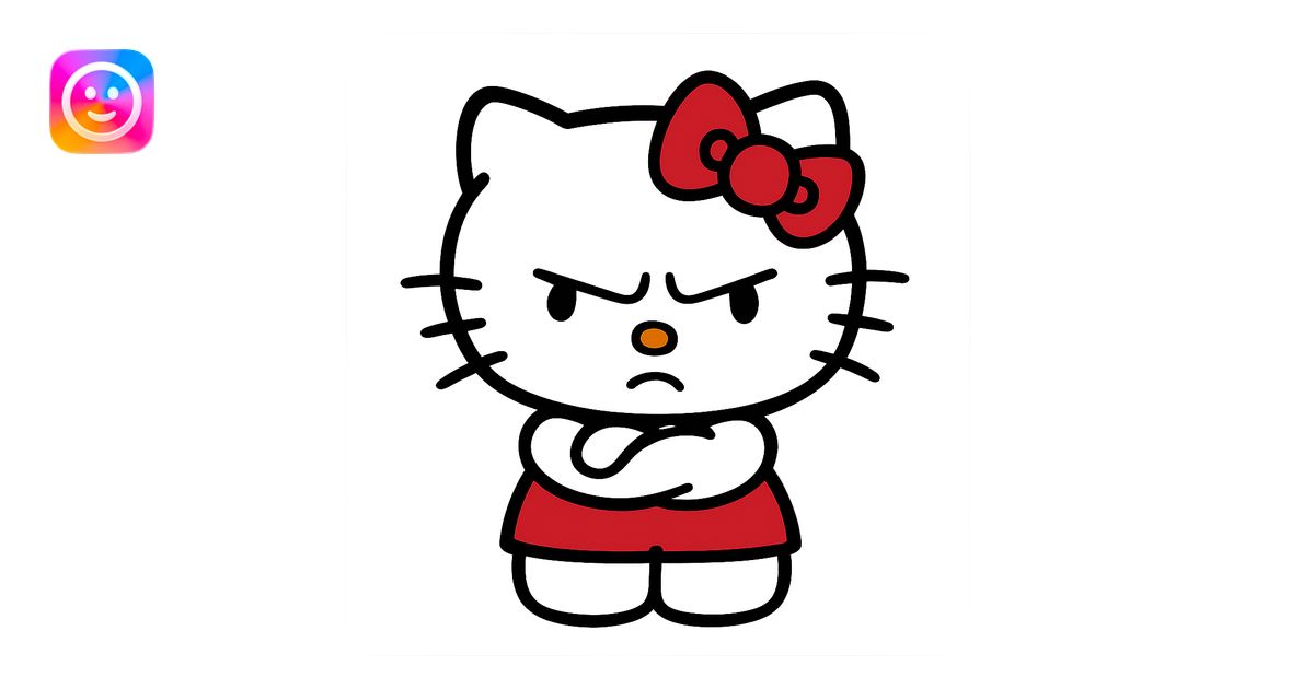 Angry Hello Kitty, arms crossed, frowning image | AI Emoji Generator