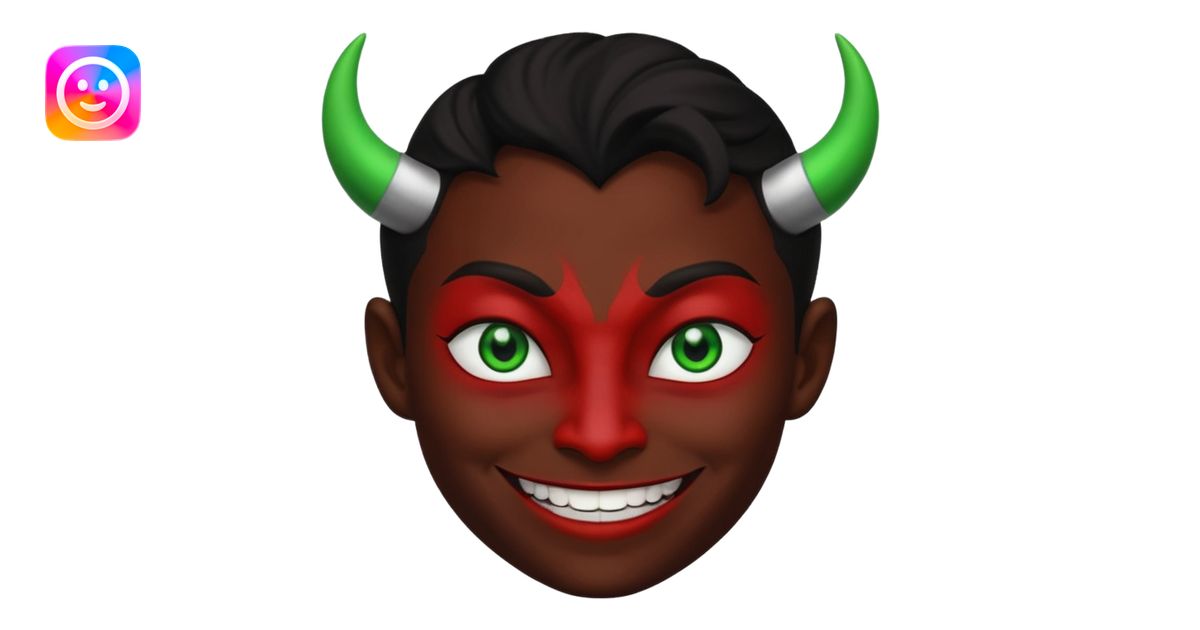 evil person with devilish smile and black face and green eyes emoji ...