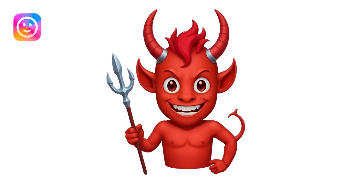 Red devil with horns and trident, grinning mischievous emoji | AI Emoji ...