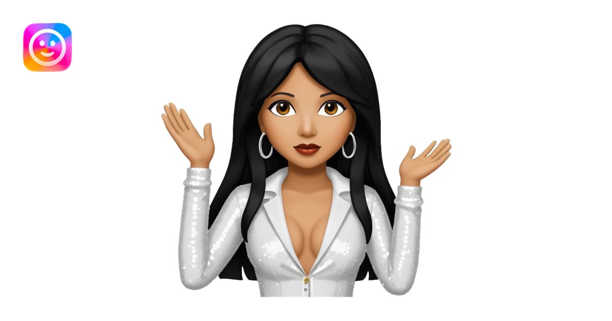 Toni Braxton with long black hair, white sequin outfit emoji | AI Emoji ...