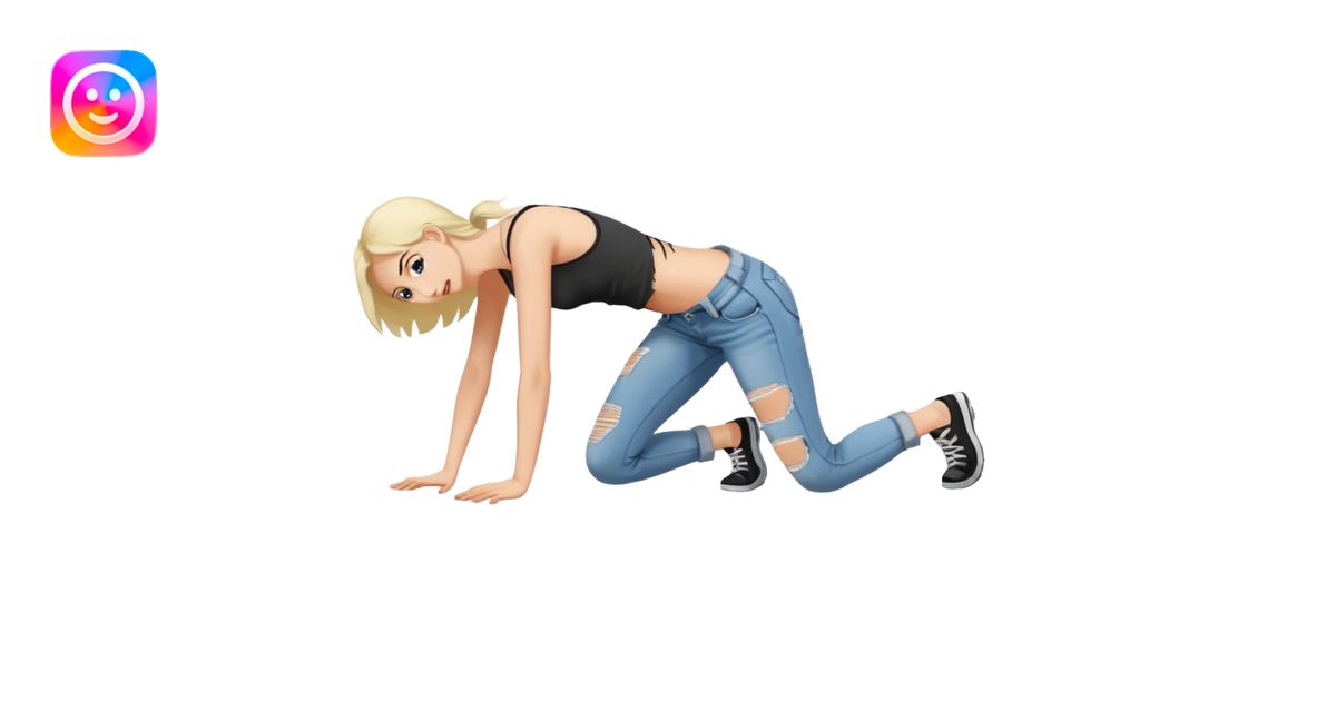 a young thin woman on all fours, crawling with her legs spread. emoji ...