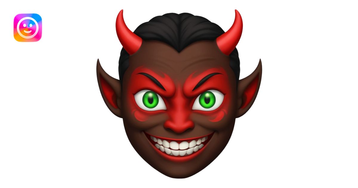 evil person with devilish smile and black face and green eyes emoji ...
