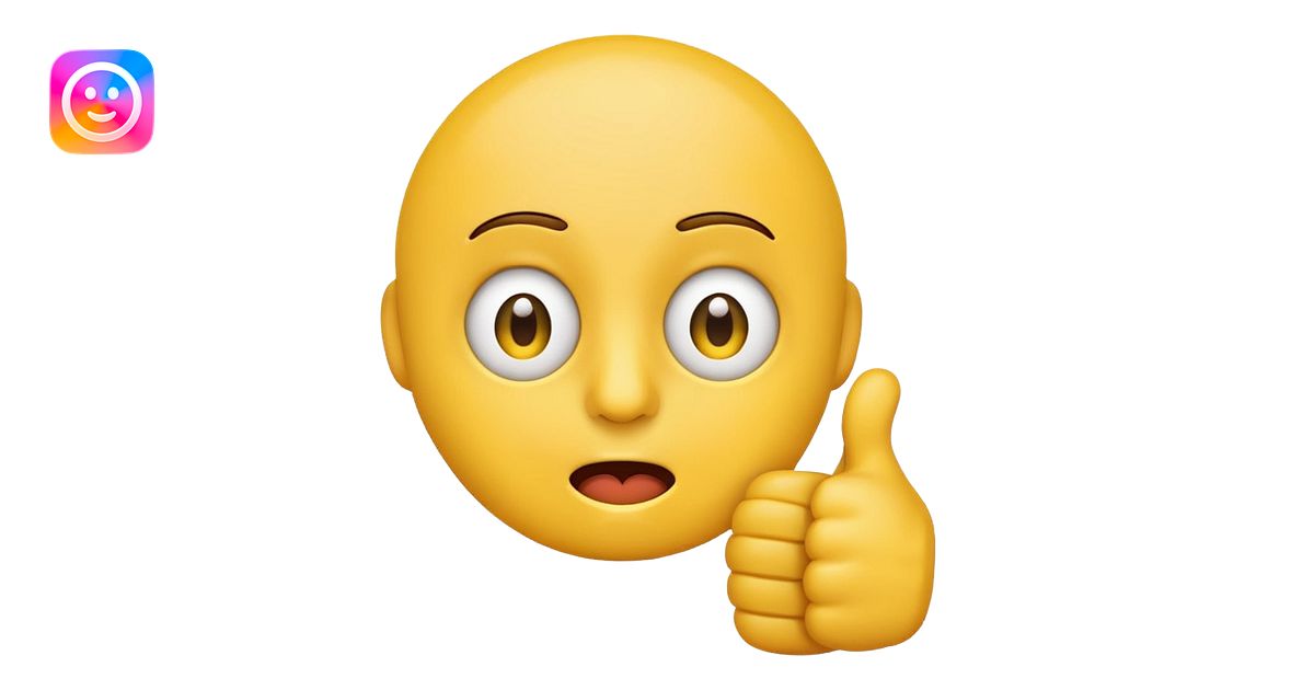 Emoji face stressed out with one eye quivering and a thumbs up sticking ...