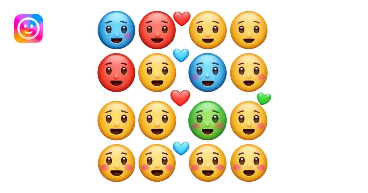 Generate a set of colorful, high-resolution emojis representing ...
