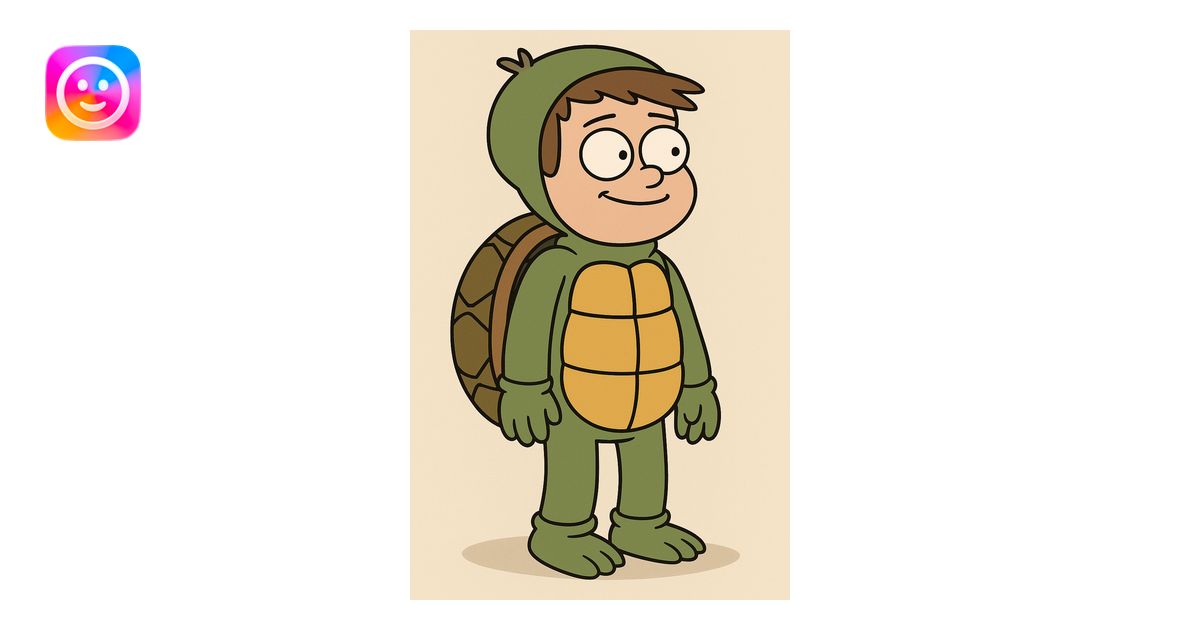 A boy brown hair A turtle costume illustration | AI Emoji Generator