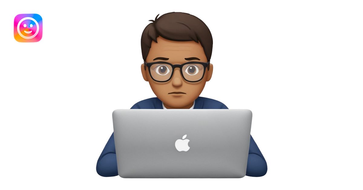 a man behind mackbook the man being little visible form the front emoji ...