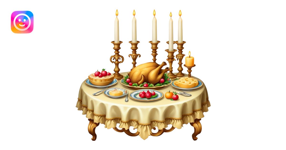 Table food rococo style with candles emoji | AI Emoji Generator