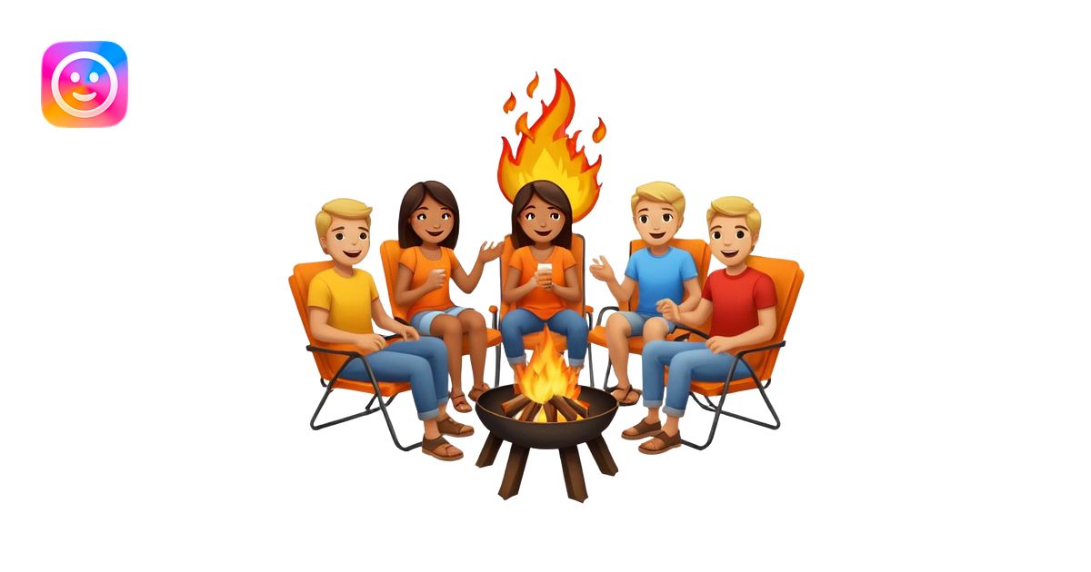 Born fire and people sitting beside born fire on chairs. Born fire is ...