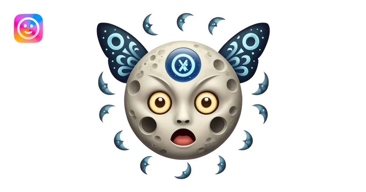 moon exploding into moths and runes shocked face emoji | AI Emoji Generator