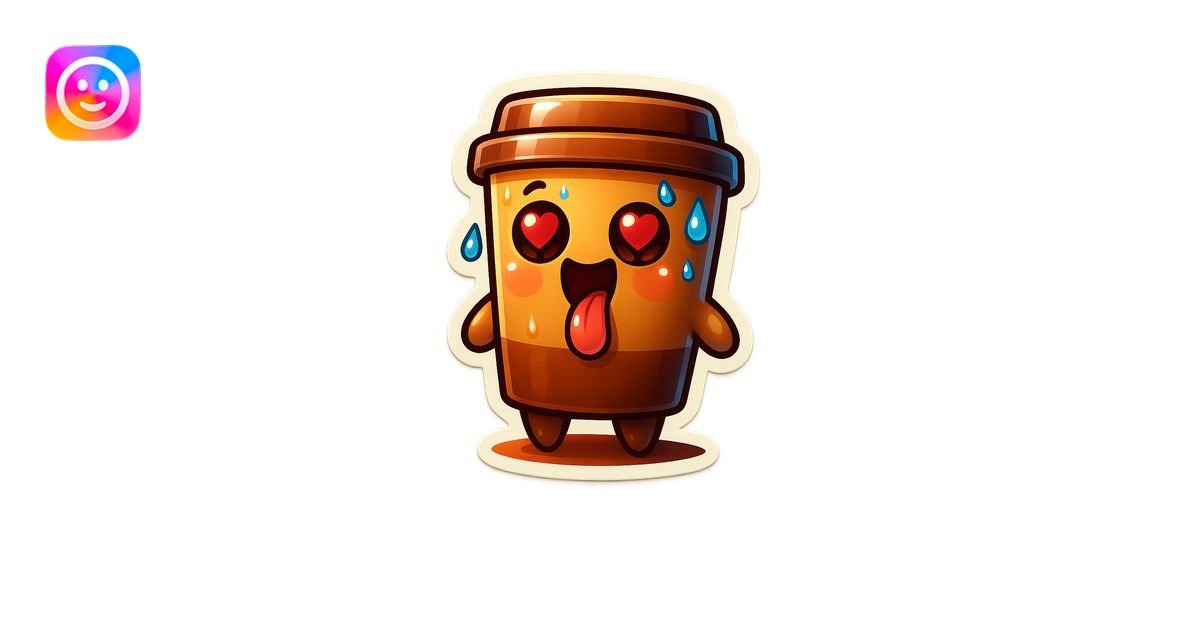 Tall coffee cup, sweating, mouth open, heart eyes, tongue on ground ...