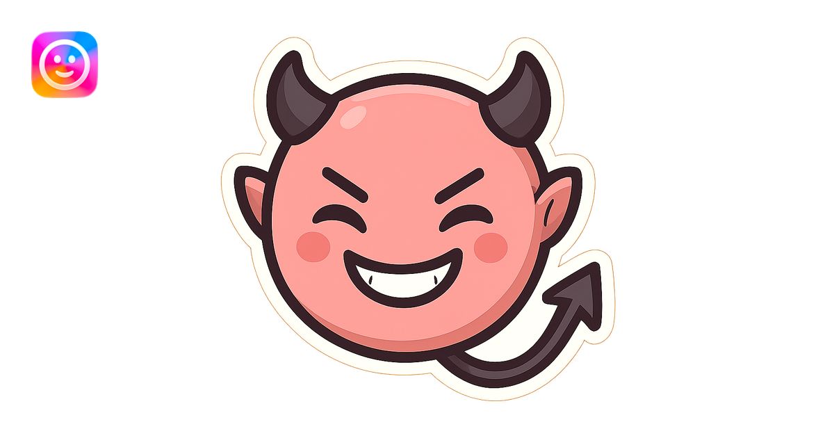 devil emoji in chibi style with pink and black colors, small horns ...