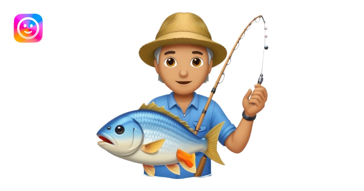 Man fishing and catching huge fish emoji | AI Emoji Generator