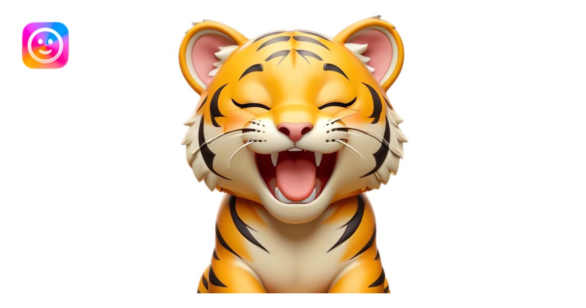 Cinematic Cute Yawning Tiger Portrait Emoji, Head tilted slightly with ...