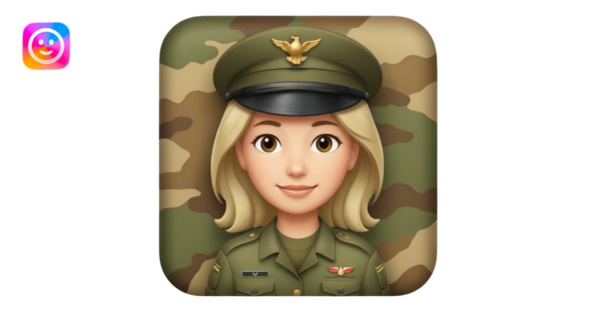 Female soldier emoji in Apple style, no cap/helmet, bust portrait ...