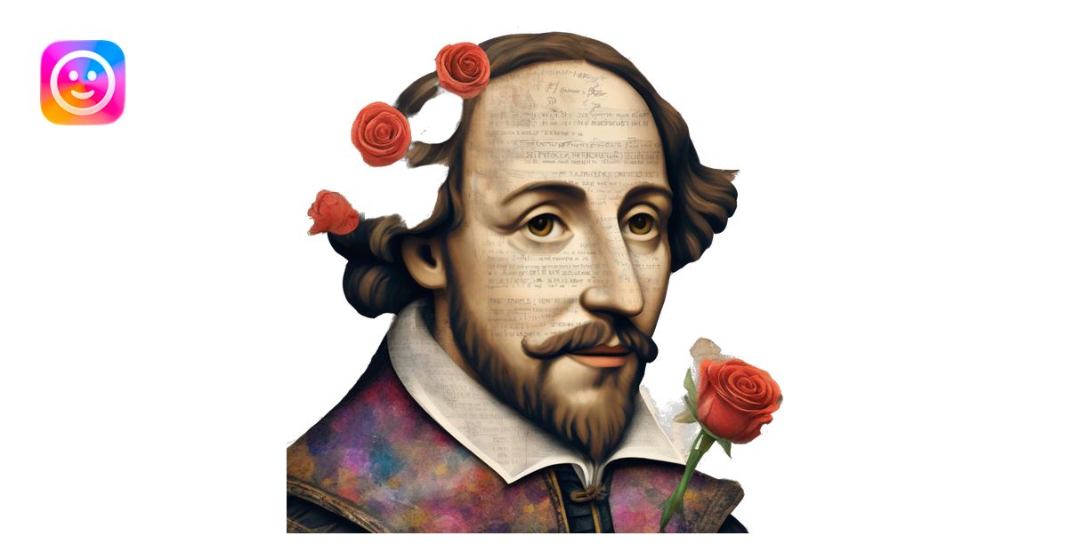 Shakespeare person made of newspaper cuttings wearing flowers, stained ...