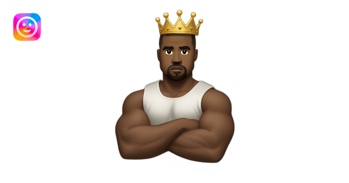 Kanye West flexing his big muscles with a crown emoji | AI Emoji Generator