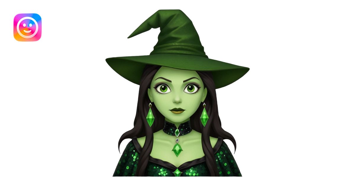 The Wicked Witch from The Land of Oz with green skin, long dark brown ...