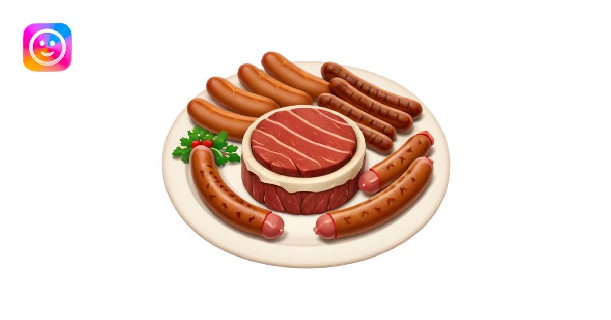 Meat dishes avatar in clean emoji-style illustration. Steak, roasted ...
