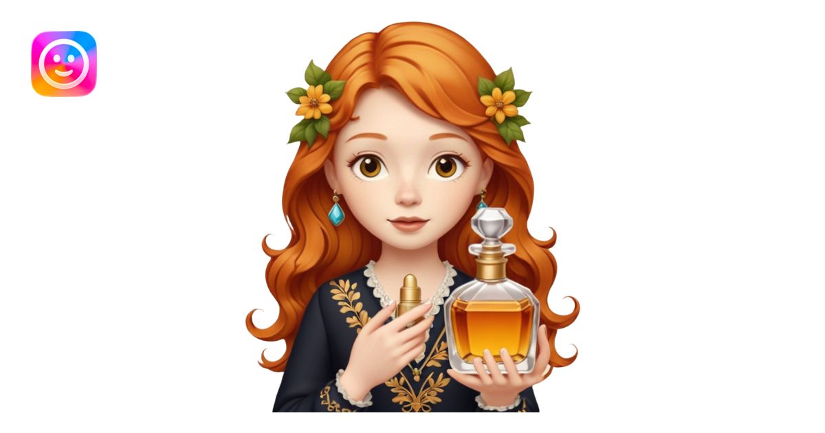 Ginger cute girl in autumn and she has perfume in her hand emoji | AI ...
