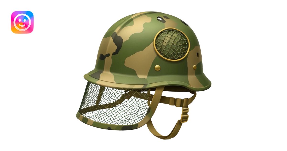 Military helmet with camouflage netting emoji | AI Emoji Generator