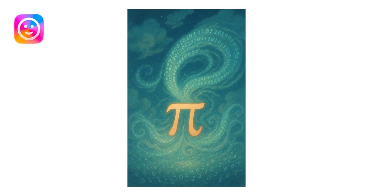 combine the π (pi) math symbol, binary code, and digital mist emerging ...