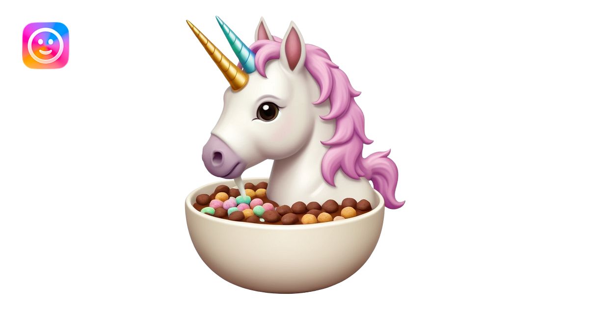 unicorn drinking Cocoa Puff cereal emoji | AI Emoji Generator