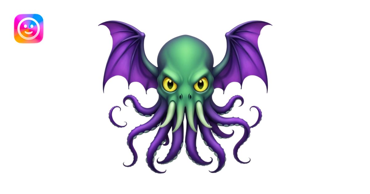 deep green Cthulhu with purple bat wings and purple gradient tentacles ...