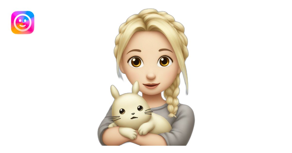 bébé fille blonde décoiffée avec une peluche Totoro emoji | AI Emoji ...