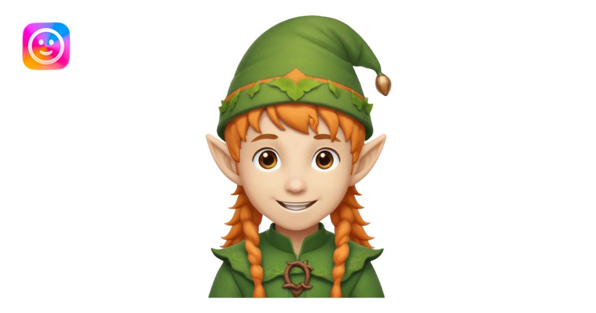 Elf boy with orange ponytail and acorn hat emoji | AI Emoji Generator