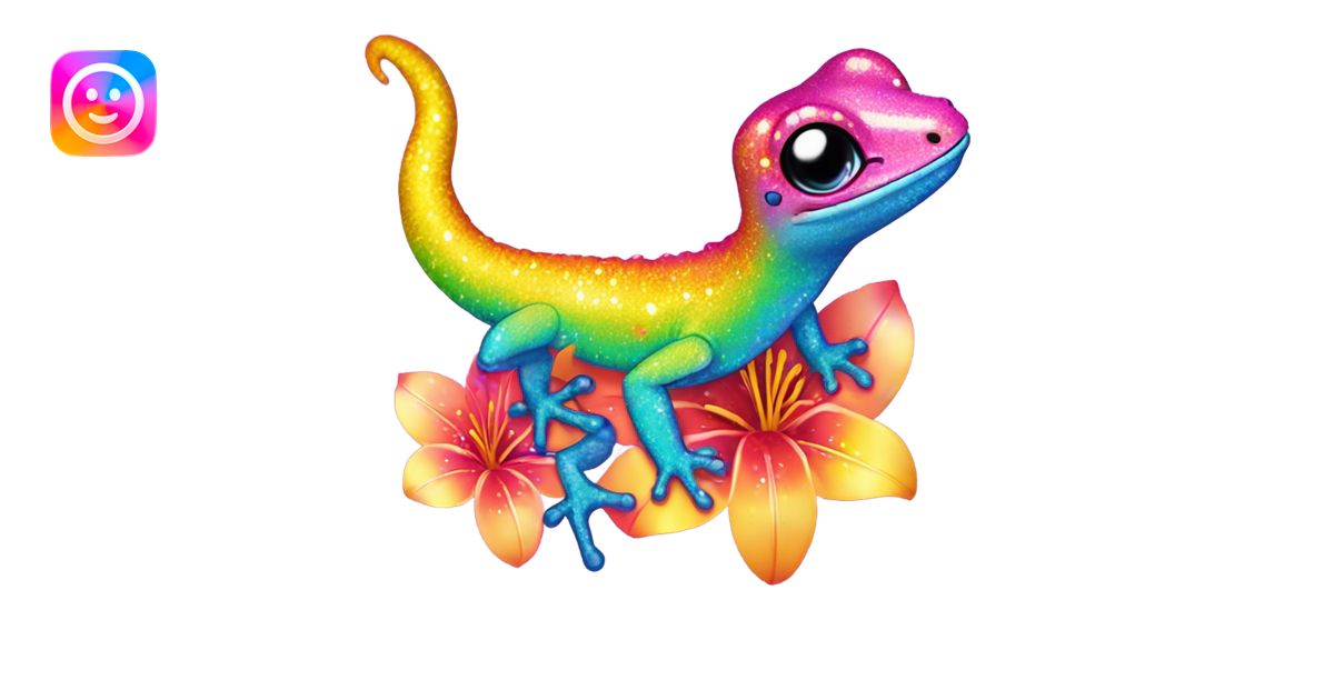 Lisa frank glitter gecko with a lily emoji | AI Emoji Generator