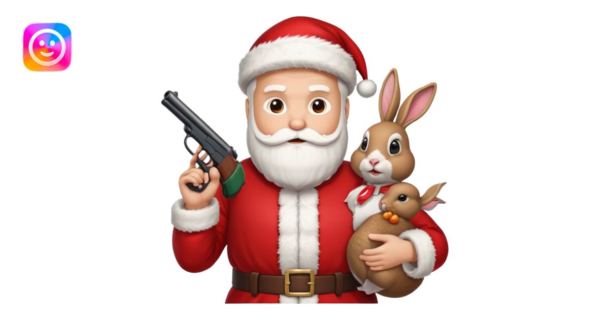 Santa holding a gun shooting a turkey and rabbit emoji | AI Emoji Generator