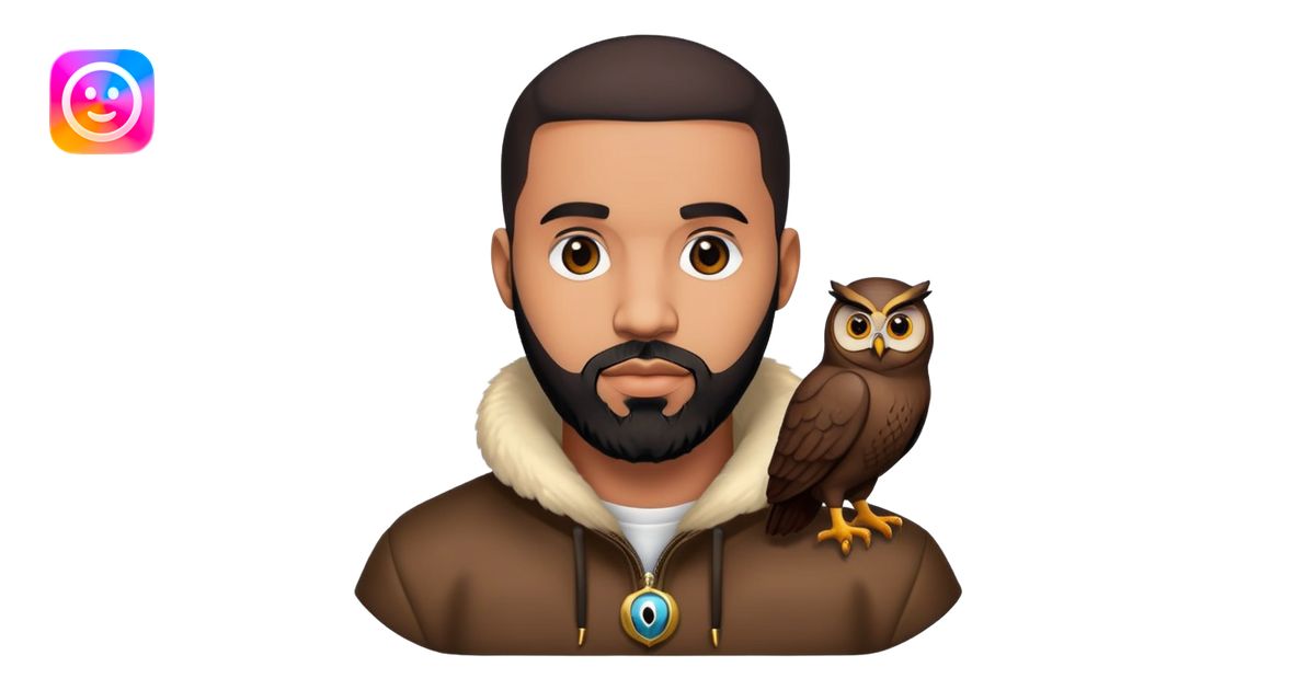 Drake rapper with beard and OVO owl logo emoji | AI Emoji Generator