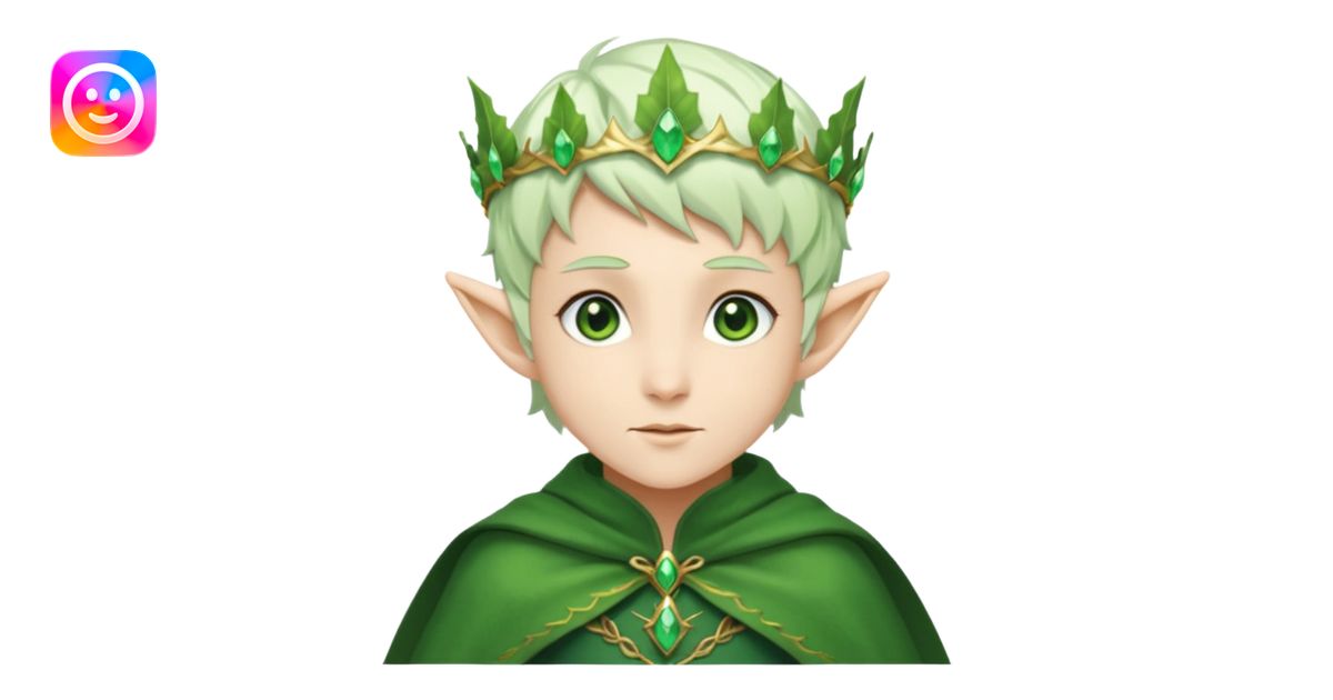 Forest Elf – elegant green-skinned elf with leaf crown and cloak, white ...
