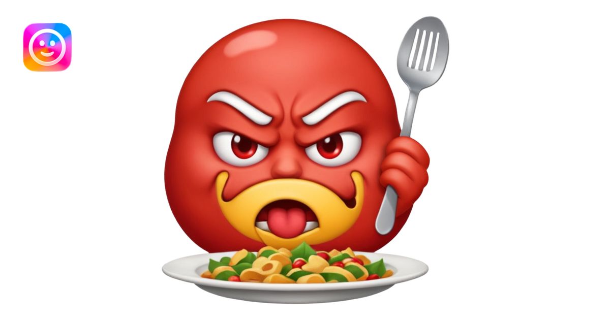 Angry emoji that’s eating a lot of food emoji | AI Emoji Generator
